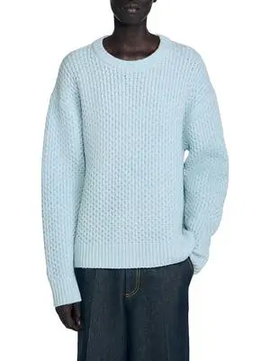 Sandro Wool Fine Knit Crewneck Sweater - Sky Blue