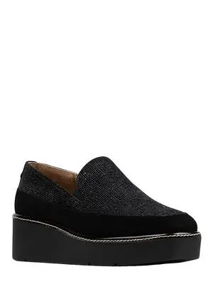 DONALD PLINER Embossed Suede Wedge Loafers - Black