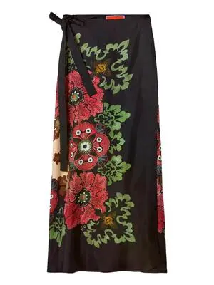 La DoubleJ Floral-print Reversible Wrap Skirt - Black