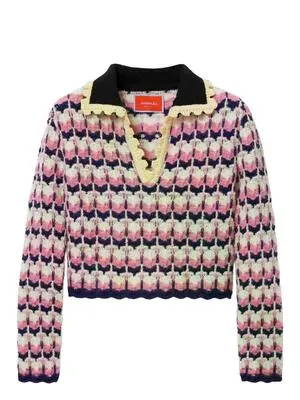 La DoubleJ Crochet-trimmed Geometric-pattern Sweater - Pink