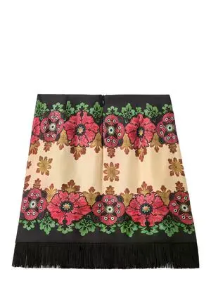 La DoubleJ Floral-print Fringed Mini Skirt - Black
