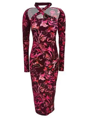 Versace Floral-print Cut-out Midi Dress - Pink