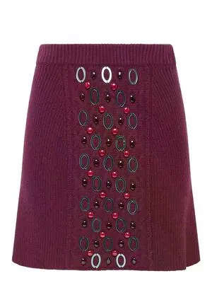 Malìparmi Bead-embellished Ribbed Knit Skirt - Red