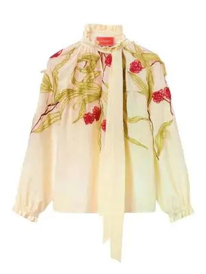 La DoubleJ Embroidered Ruffled Blouse - Neutrals
