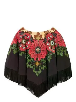La DoubleJ Floral-print Fringed Poncho - Brown