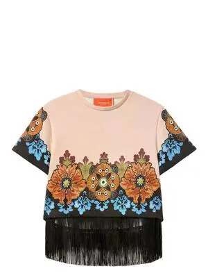 La DoubleJ Floral-print Fringe T-shirt - Pink