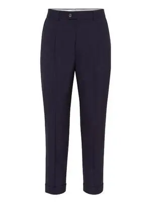 Brunello Cucinelli Virgin Wool Leisure Fit Trousers - Navy Blue