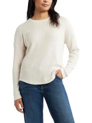Caslon Long Sleeve Waffle Knit T-shirt - Beige Oatmeal Light Heather