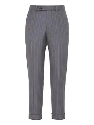 Brunello Cucinelli Striped Virgin Wool Trousers - Grey