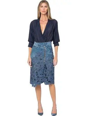 JBQ Noemie Knee-length Denim Skirt - Stone Blue