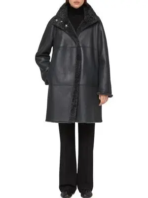 Lafayette 148 New York Reversible Genuine Shearling Coat - Graphite/black