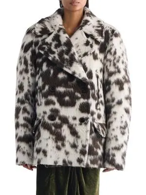 Dries Van Noten Vafel Cow Print Faux Fur Jacket - Brown