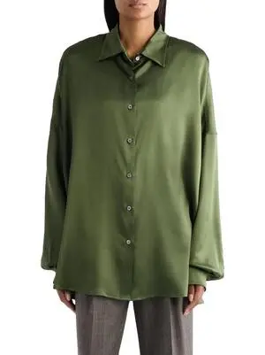 Dries Van Noten Casia Stretch Silk Button-up Shirt - Khaki