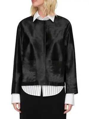 Lafayette 148 New York Collarless Calf Hair Jacket - Black
