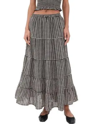 NIA Paloma Checked Skirt - Oat