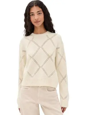 Vince Textured Argyle Sweater - Cream