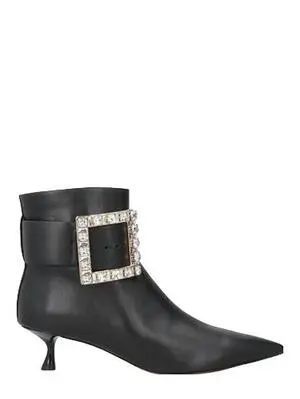 ROGER VIVIER Leather Ankle Boots With Appliqués - Black
