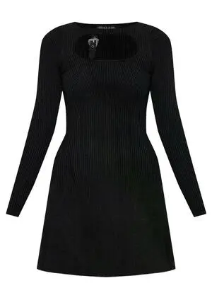 Versace Buckle-detail Ribbed-knit Mini Dress - Black