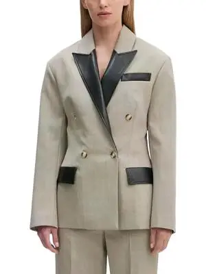 Nanushka Pacey Leather-trimmed Double-breasted Blazer - Neutrals