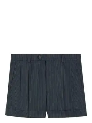 Celine High Waist Striped And Dotted Wool Skate Shorts - Navy Blue/craie