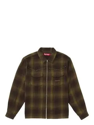 Supreme Studded Shadow Plaid Zip Up Shirt - Green