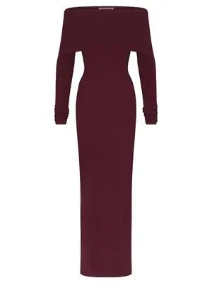 Eterne Long Sleeve Off-shoulder Maxi Dress - Red