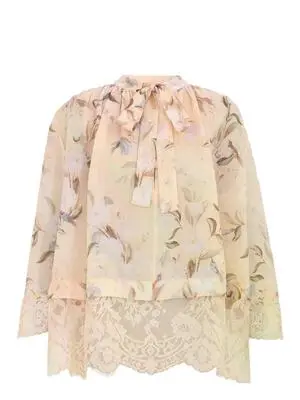 Zimmermann Cascadian Lace-trimmed Floral Blouse - Neutrals