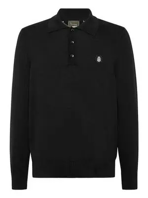 BILLIONAIRE Crest-plaque Long-sleeve Polo Shirt - Black