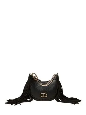 Twin-set Shoulder Bag With Fringe And Chain Strap - Black