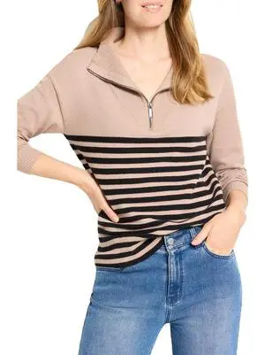 NIC+ZOE Striped Quarter Zip Sweater - Neutral Multi
