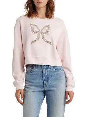 LoveShackFancy Rylan Faux Pearl Embellished Bow Sweatshirt - Wistful Pink