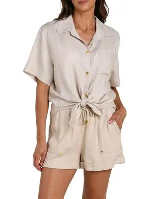 La Blanca Delphine Coast Knotted Cover-up Shirt - Taupe