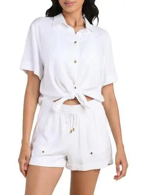 La Blanca Delphine Coast Knotted Cover-up Shirt - White
