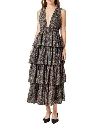 Endless Rose Floral Tiered Maxi Dress - Black Multi