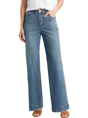 Wit & Wisdom Gracie 'ab'solution Skyrise Wide Leg Jeans - Mid Blue Artisanal