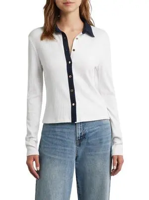 Rag & Bone Contrast Trim Ribbed Button-up Shirt - White