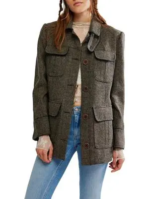 Free People Renaux Herringbone Officer Jacket - Espresso