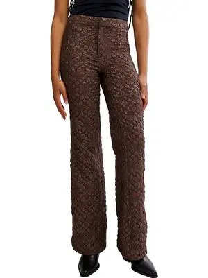 Free People Runaway Floral Flare Pants - French Chocolate