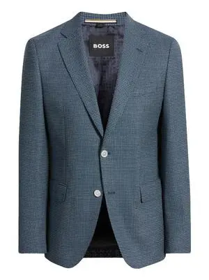 BOSS Hutson Slim-fit Micocheck Sport Coat - Dark Blue