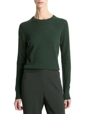 Vince Ribbed Crewneck Cashmere Sweater Forest
