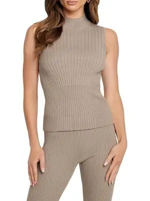 MARCIANO Agathe Mock Neck Sleeveless Sweater - Taupe
