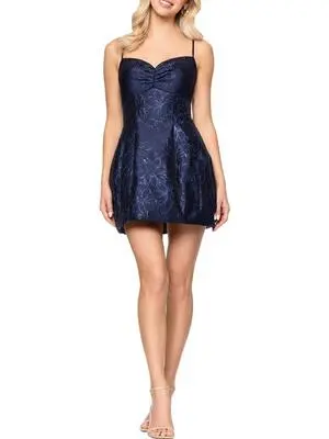 BLONDIE NITES Jacquard Fit & Flare Mini Dress - Navy