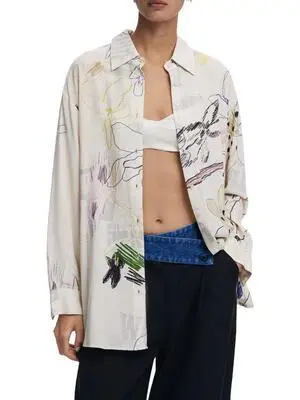 Desigual Long Sleeve Button-up Shirt - Light Beige