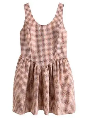 NEXT Sleeveless Gingham Cotton-blend Mini Dress - Brown