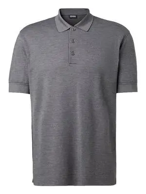 Zegna Cotton And Silk Piqué Polo Shirt - Grey