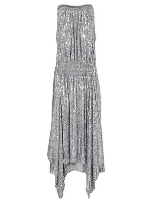 Rabanne Sequined Gathered Cocktail Dress - Silver