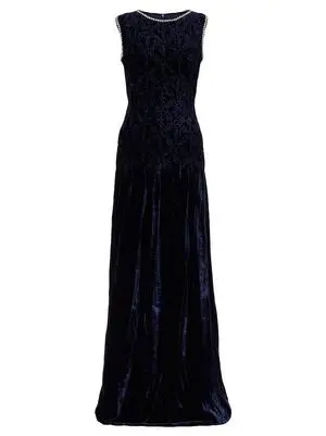 Costarellos Embellished Velvet Gown - Blue