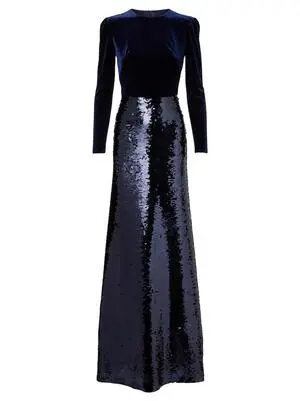 Monique Lhuillier Sequined Velvet Gown - Blue