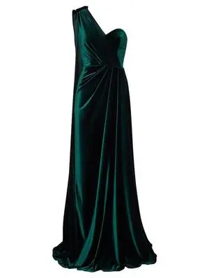 Monique Lhuillier One-shoulder Velvet Gown - Green