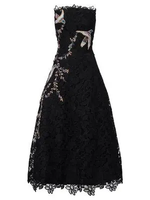 Costarellos Embroidered Lace Midi Dress - Black